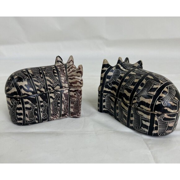 Accents | Pair 2 Kenya Besmo Hand Carved Soap Stone African Trinket Box ...